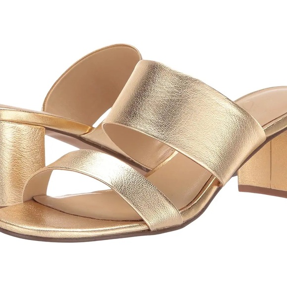 42 GOLD | Shoes | New Metallic Gold Block Heeled Brand New Never Worn ...